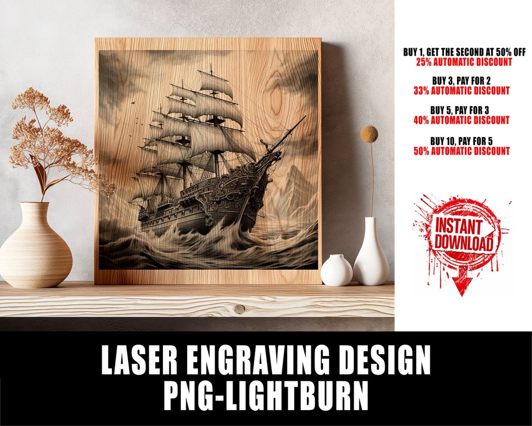 Pirate Ship Laser Engraving File 3d Illusion PNG and Lightburn File ...