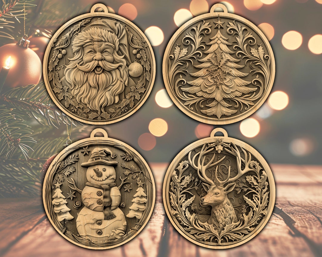 Bundle X4 3D Illusion Laser Engraved PNG Christmas Tree Ornaments ...