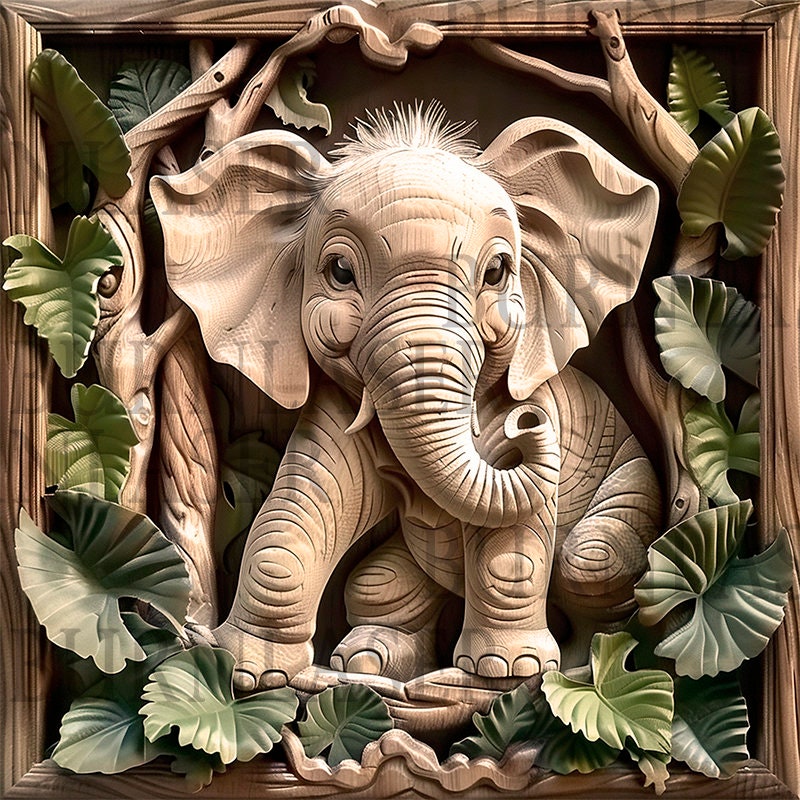 Baby Elephant - Laser Engraving File 3d Illusion | PNG and Lightburn ...