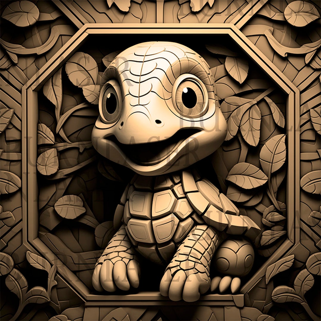 3D Illusion Turtle Laser Engraving File | Baby Decor (PNG, Lightburn ...