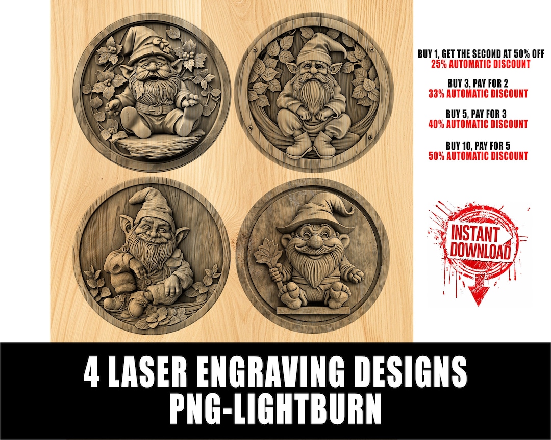 Bundle X4 Laser Engraving PNG | Gnome | 3D Illusion | Laser Engraved ...