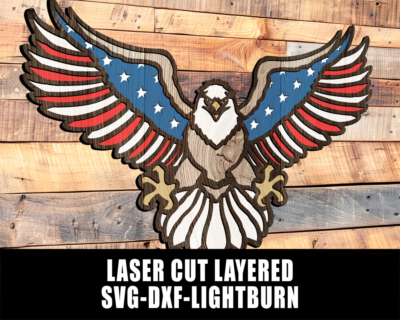 Layered Bald Eagle With Flag | Laser Cut SVG DXF Files - Etsy