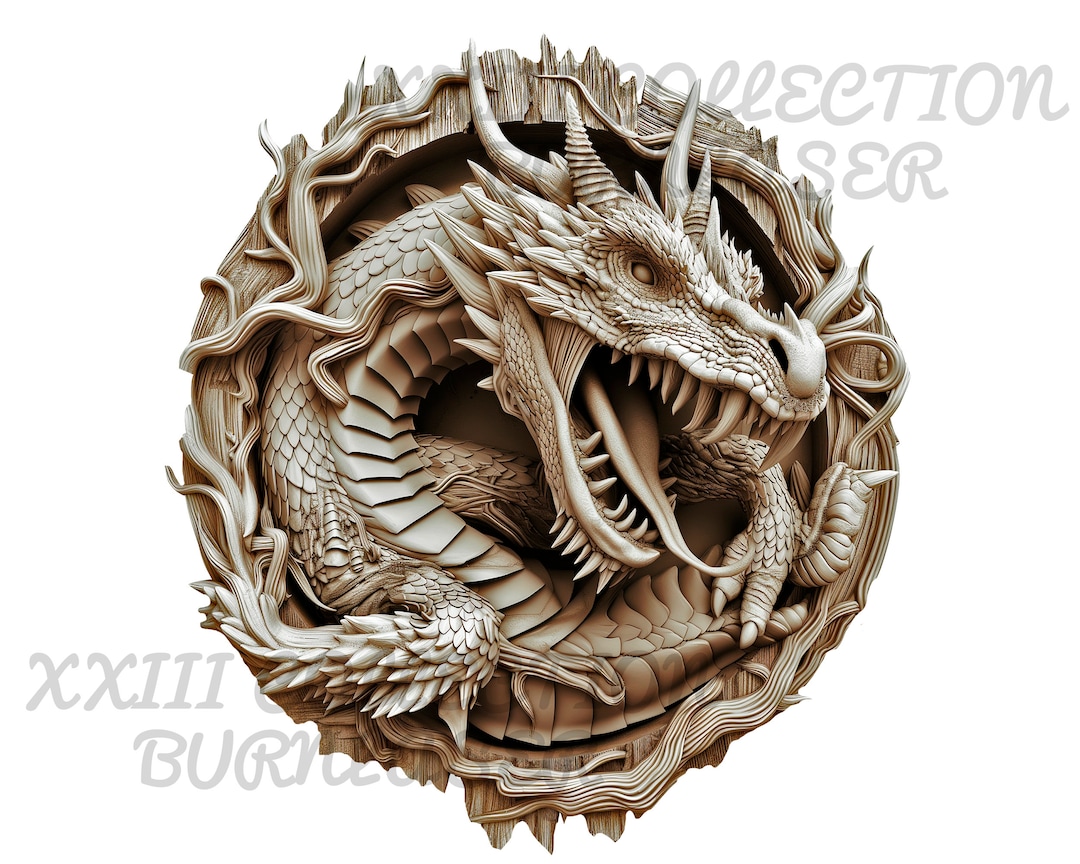 Laser Engraving PNG File: 3D Illusion Dragon Wall Art, Detailed ...