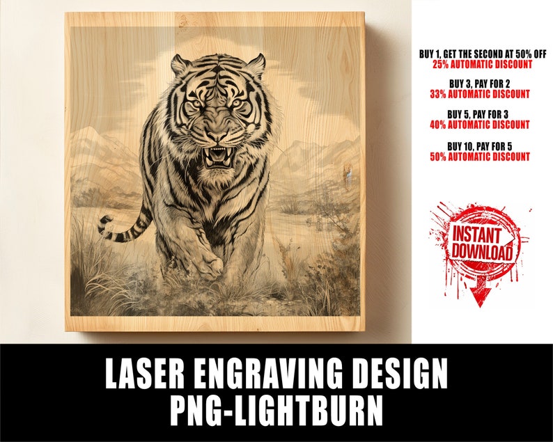 3D Tiger Laser Engraving File – Wall Art Design (PNG and Lightburn File ...