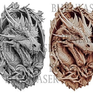 Laser Engraved 3D Dragon Wall Art | Lightburn File (PNG) - Etsy