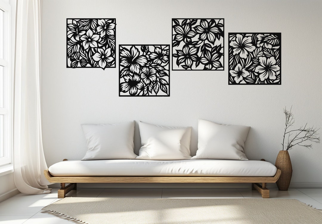 Floral Laser Cut Wall Art | Metal Wood Decor, SVG DXF (digital Files ...