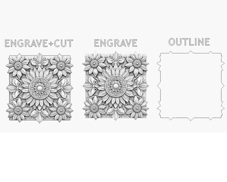3D Sunflower Mandala Laser Engraving Design: Floral Wood Decor (PNG ...