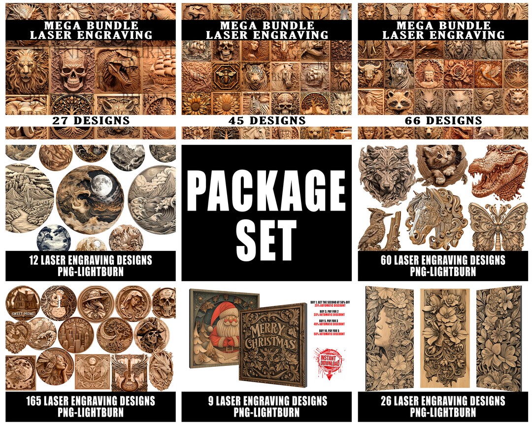 8-pack Laser Engraving Bundle | 400+ Designs | PNG Lightburn Files | 3D ...