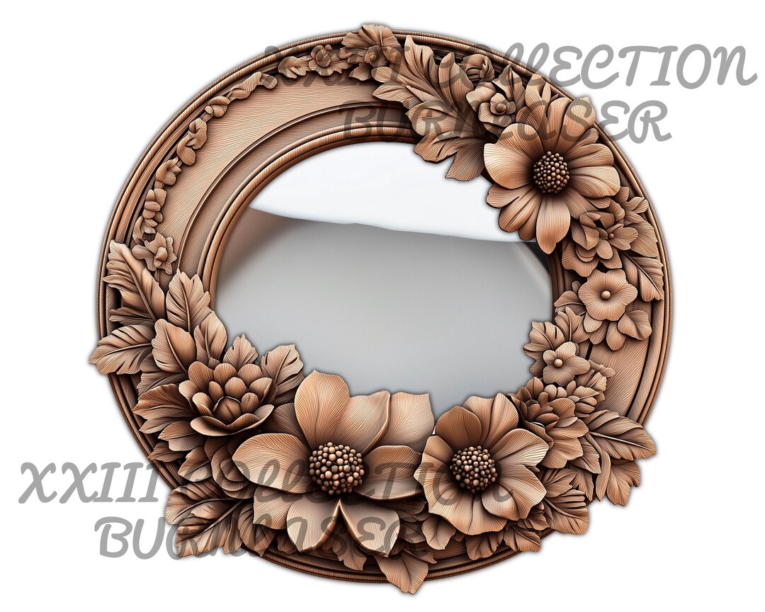 Floral Mirror Frame Laser Engraving Design, 3D Illusion (PNG, Lightburn ...