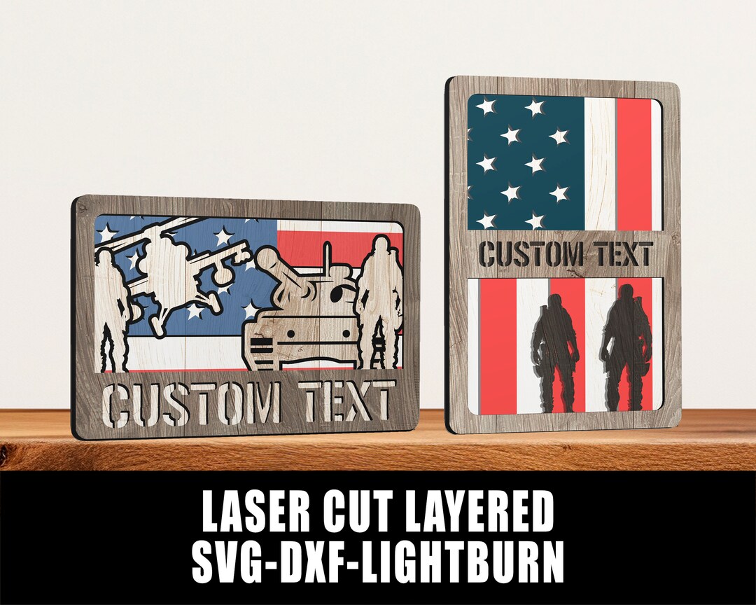 2 Patriot Custom Plaques USA Flag Laser Cut Files SVG DXF Lightburn ...