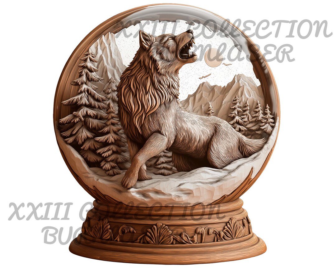 Laser Engraving PNG File: 3D Illusion Wolf in a Crystal Ball Wall Art ...