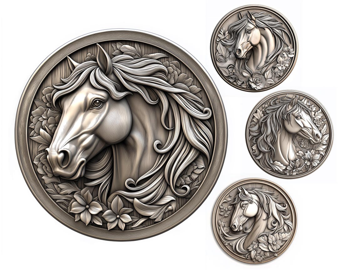 Bundle X4 Laser Engraving PNG File: 3D Illusion Horse Wall Art, Wood ...