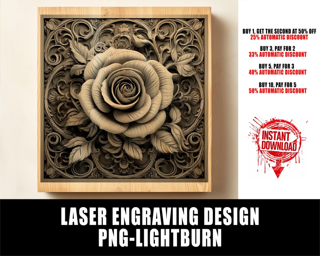 Rose - Laser Engraving File 3d Illusion | PNG and Lightburn File ...