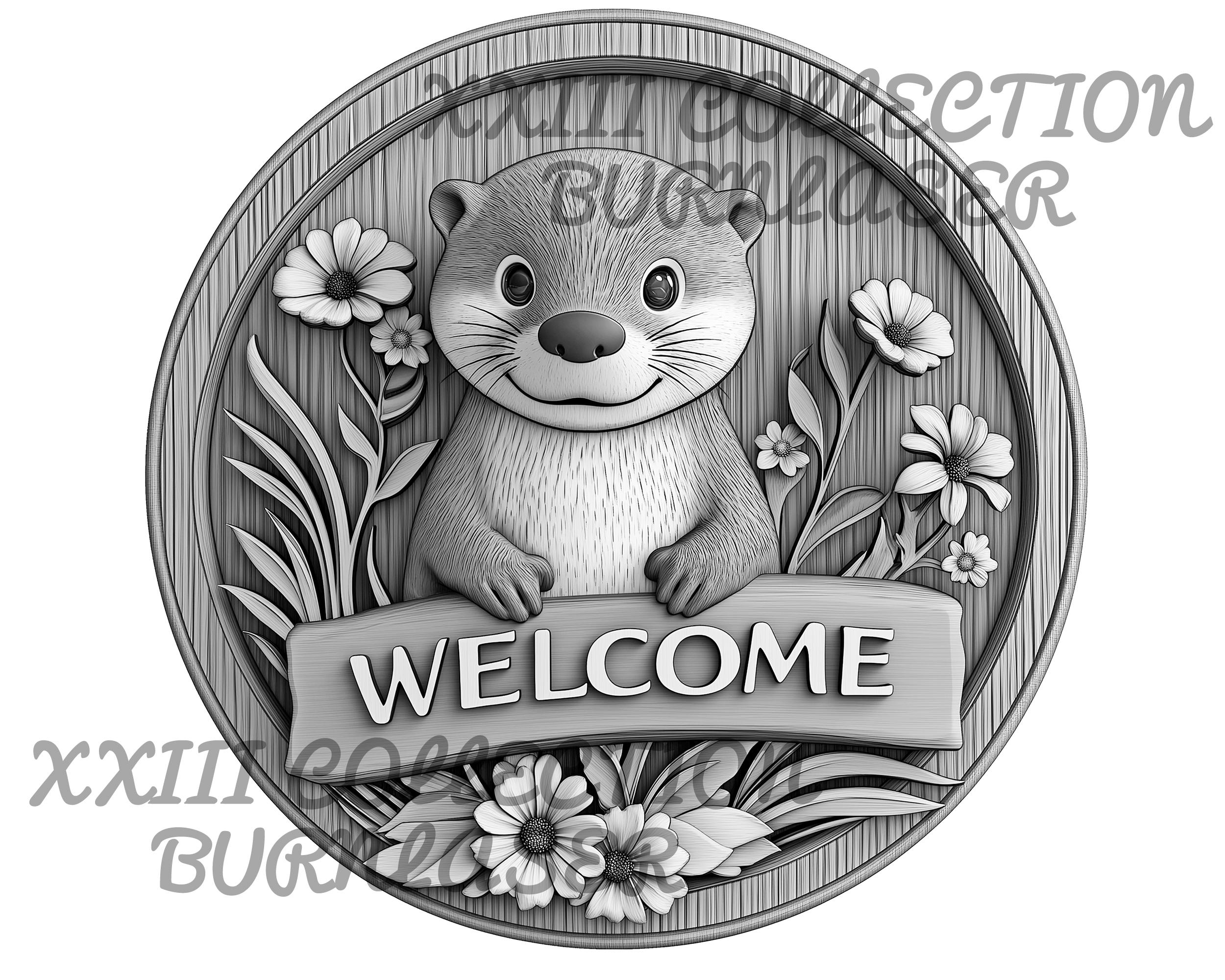 Otter Welcome Sign | 3D Illusion Laser Engraving File (PNG, Lightburn ...
