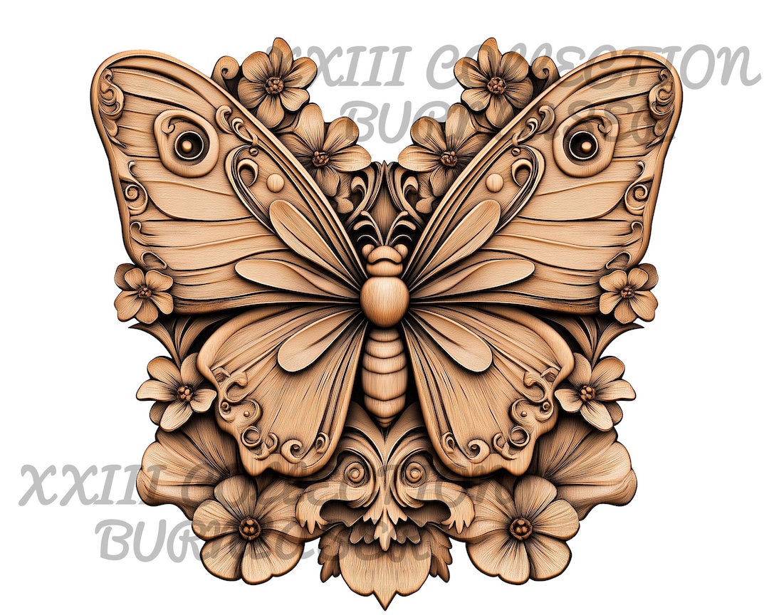Laser Engraving PNG File: 3D Illusion Butterfly With Flowers Wall Art ...