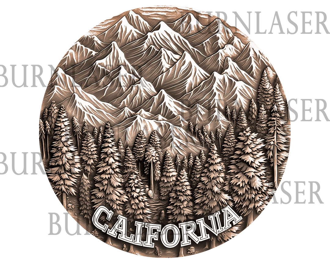 California Laser Cut File – 3D Mountain Scene, PNG & Lightburn (digital ...