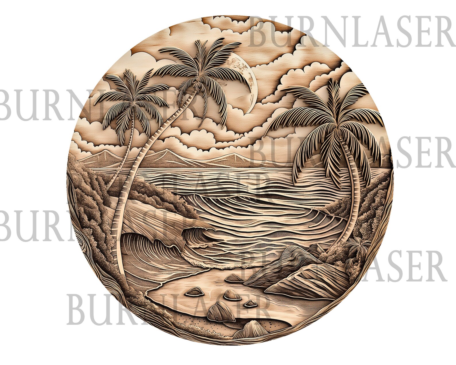 Beach 3D Laser Engraving File – Wall Art PNG, Lightburn File - Etsy