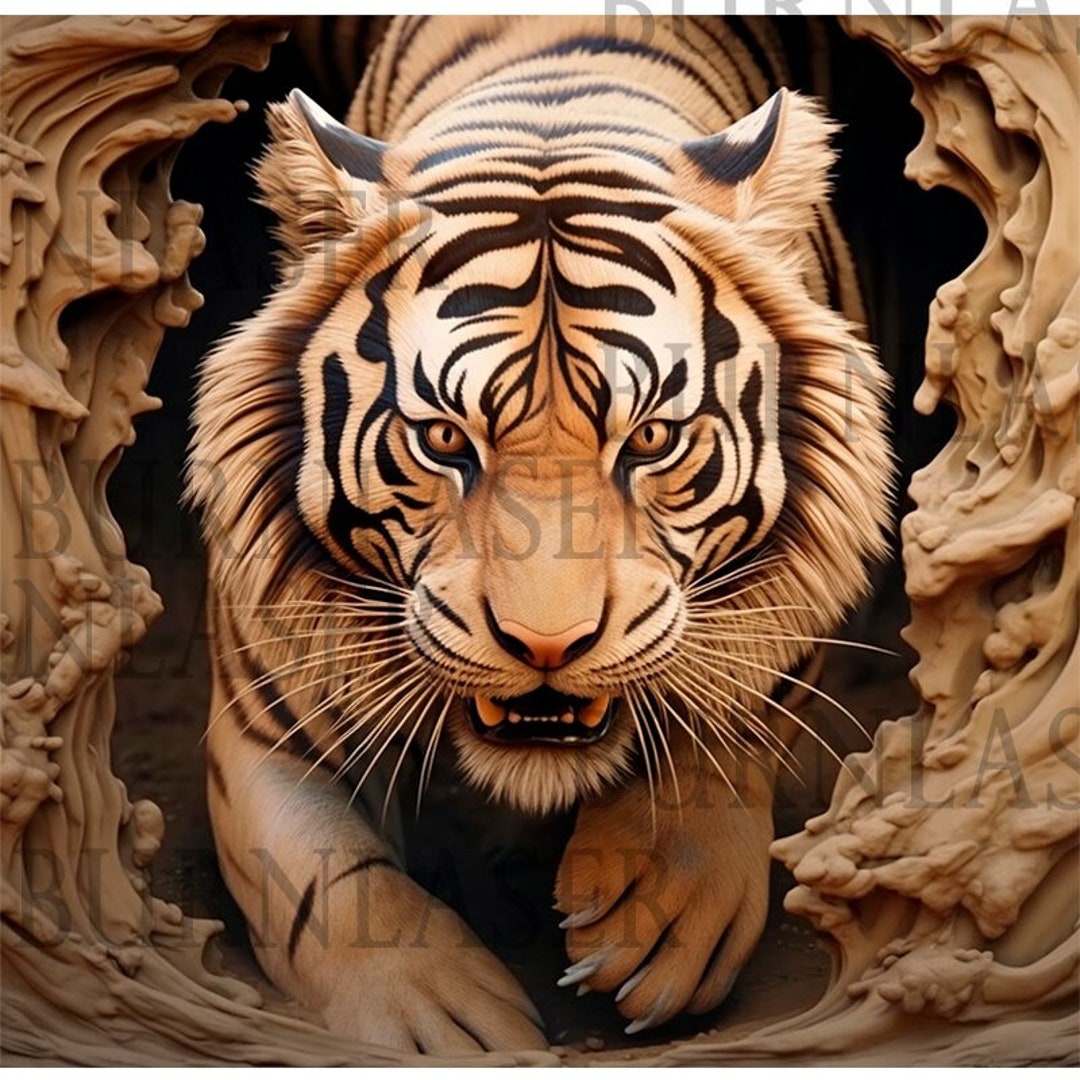 Tiger - PNG Laser Engraved File | Artful Wall Art | 3D Illusion Design | Downloadable Lightburn ...