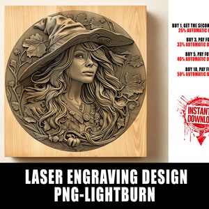 Witch Laser Engraving File - 3D Illusion, Halloween Plywood Design (PNG ...