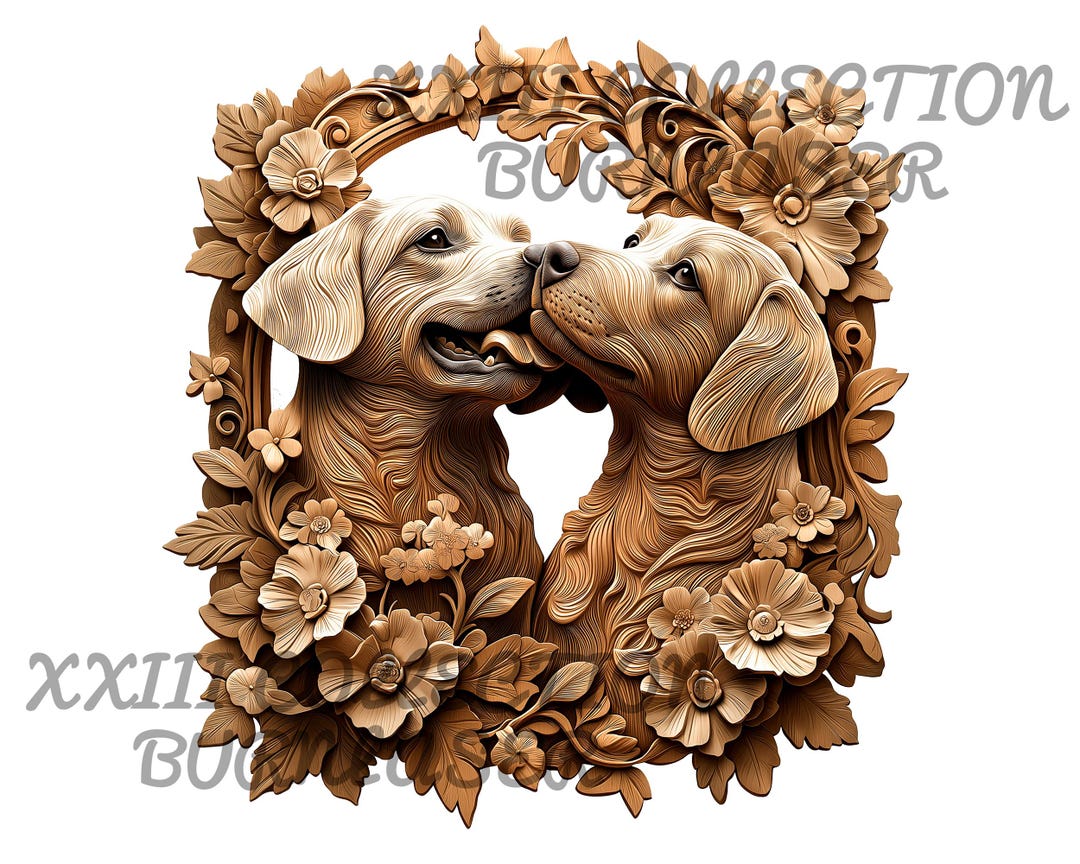 Laser Engraving PNG File: 3D Illusion, Couple of Dogs, Wood Decor ...