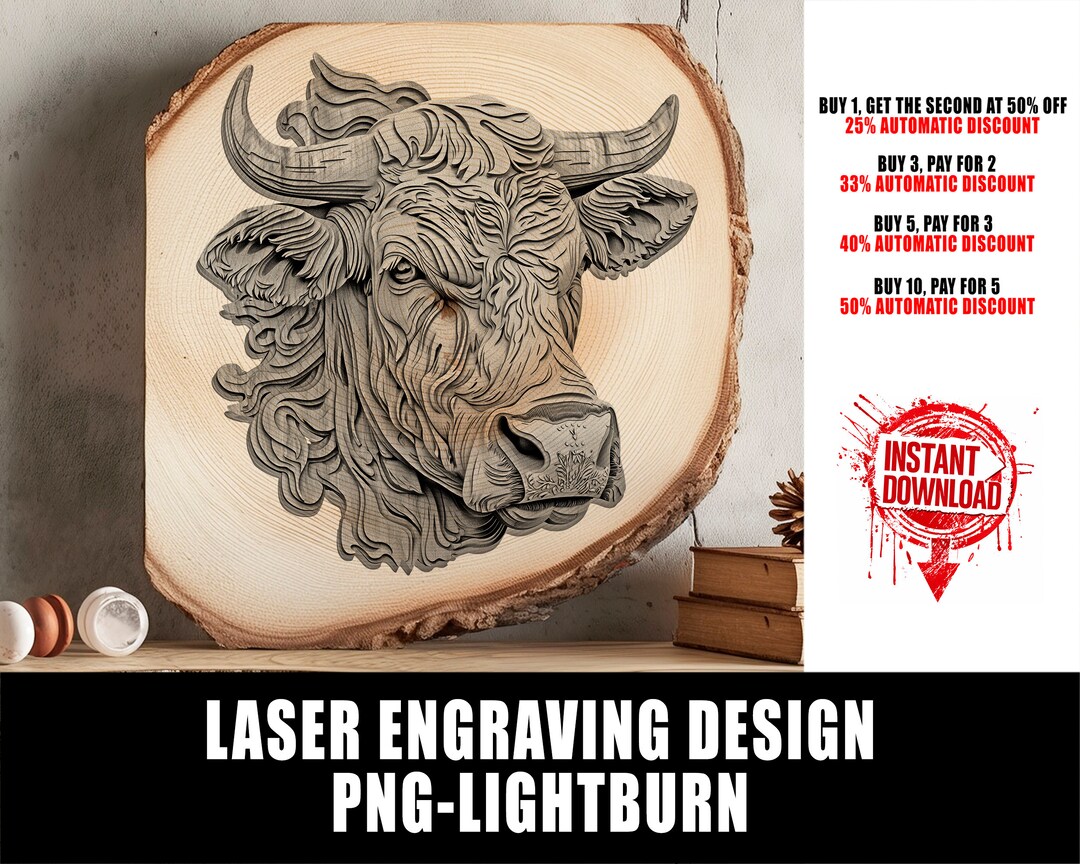 3D Laser Engraving File Illusion - Bull | PNG and Lightburn File ...