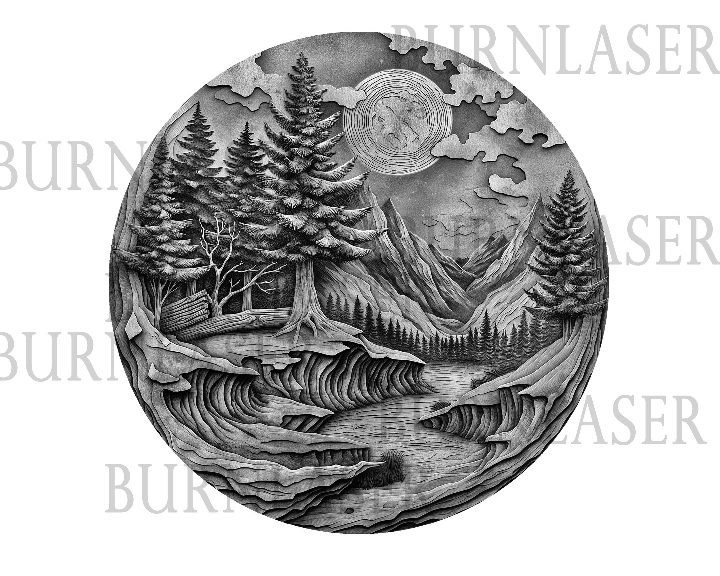 3D Laser Engraving File – Landscape Scene, Wall Art (PNG, Lightburn) - Etsy