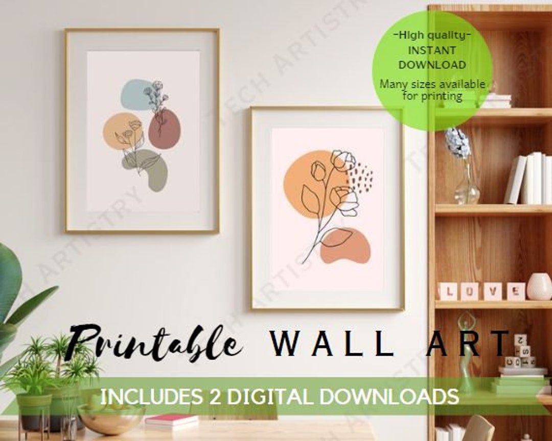 Boho, Flower, Line Drawing Art, Abstract, Wall, Poster, Printable ...