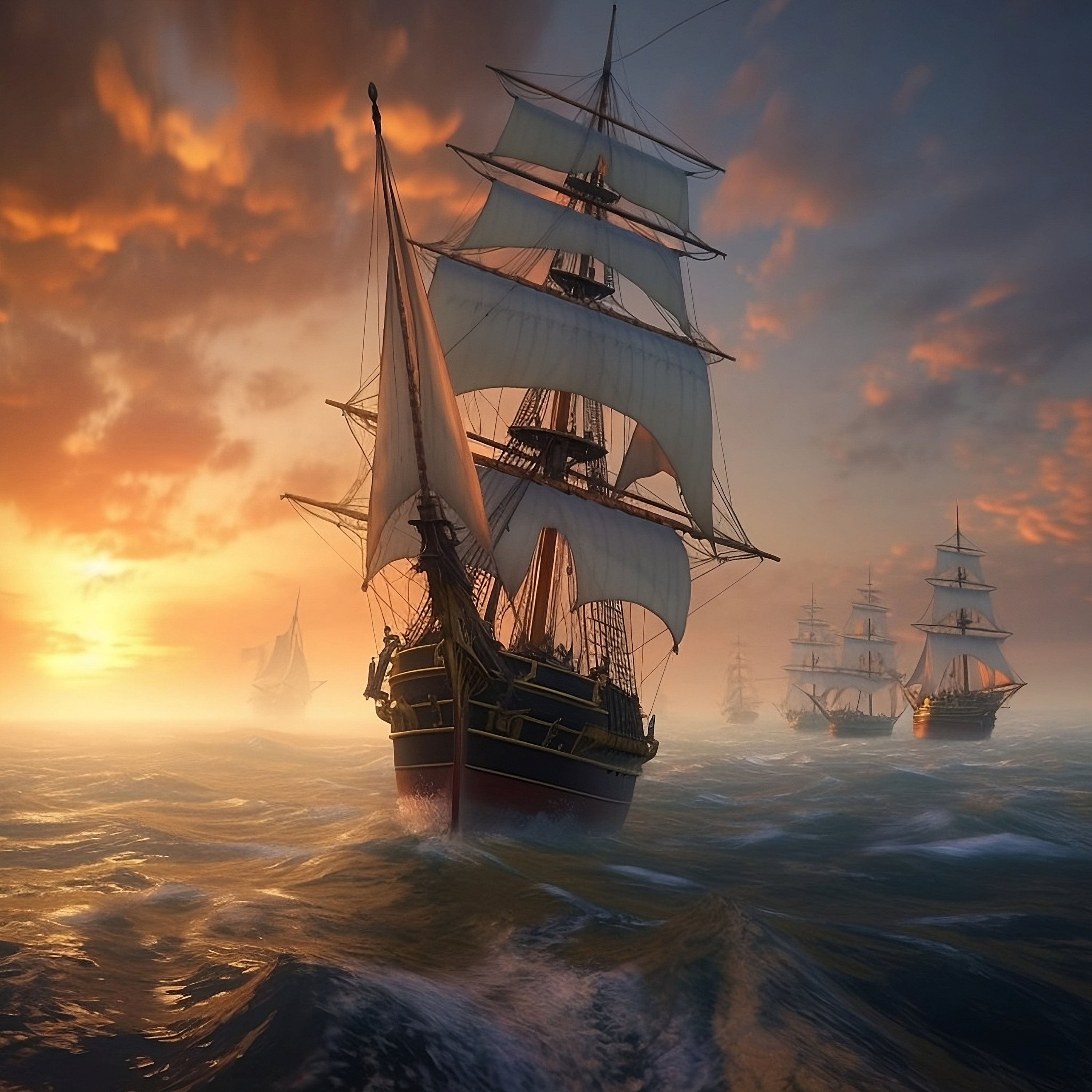 Tall Ships Sailing in High Seas in the Luminist Style - Etsy