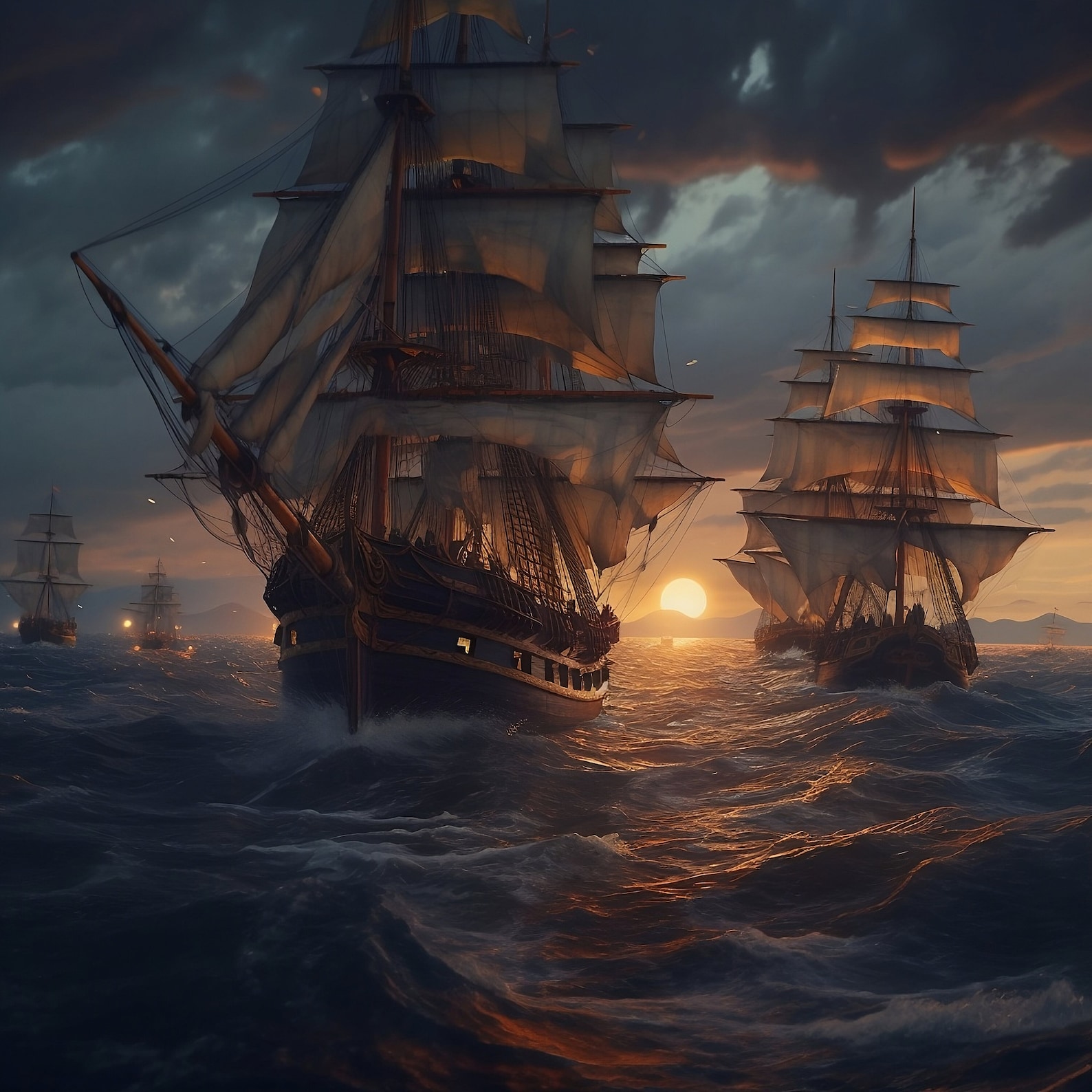 Tall Ships Sailing in High Seas in the Luminist Style - Etsy