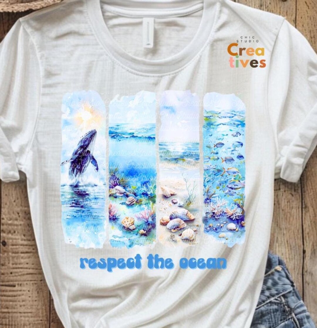 Respect the Ocean Graphic, Beach Lover Design, Whale Sublimation Design ...