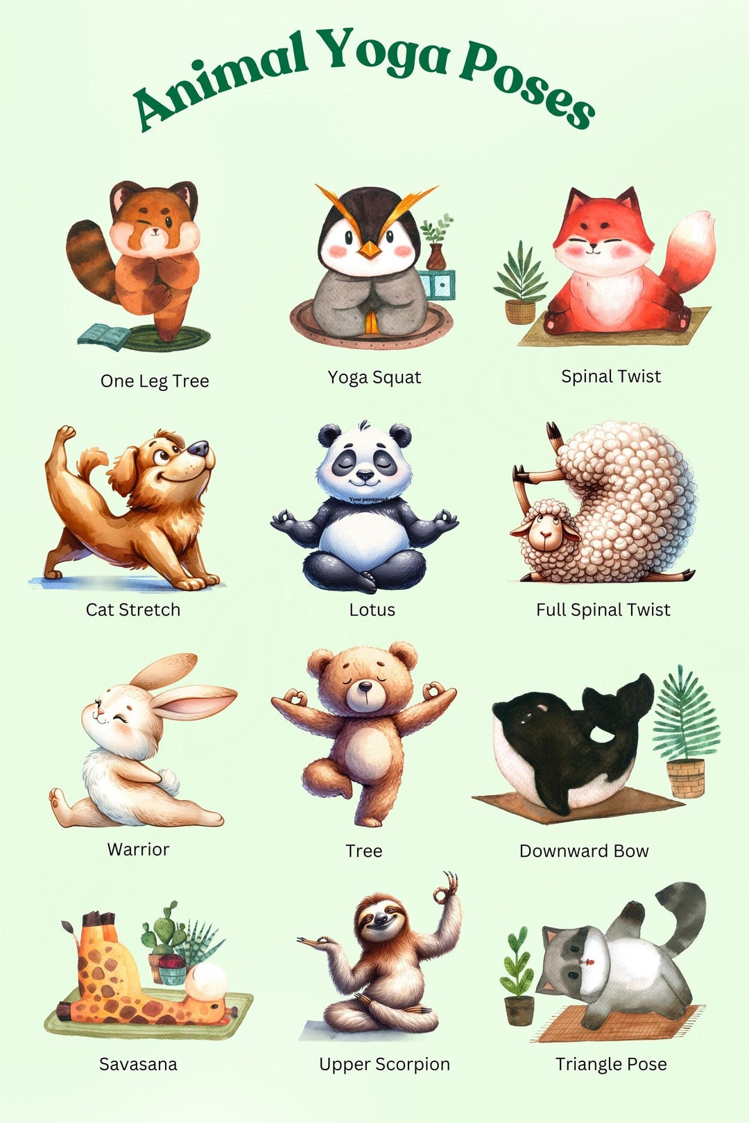 Animal Yoga Poses Digital Printable for Kids Room - Etsy
