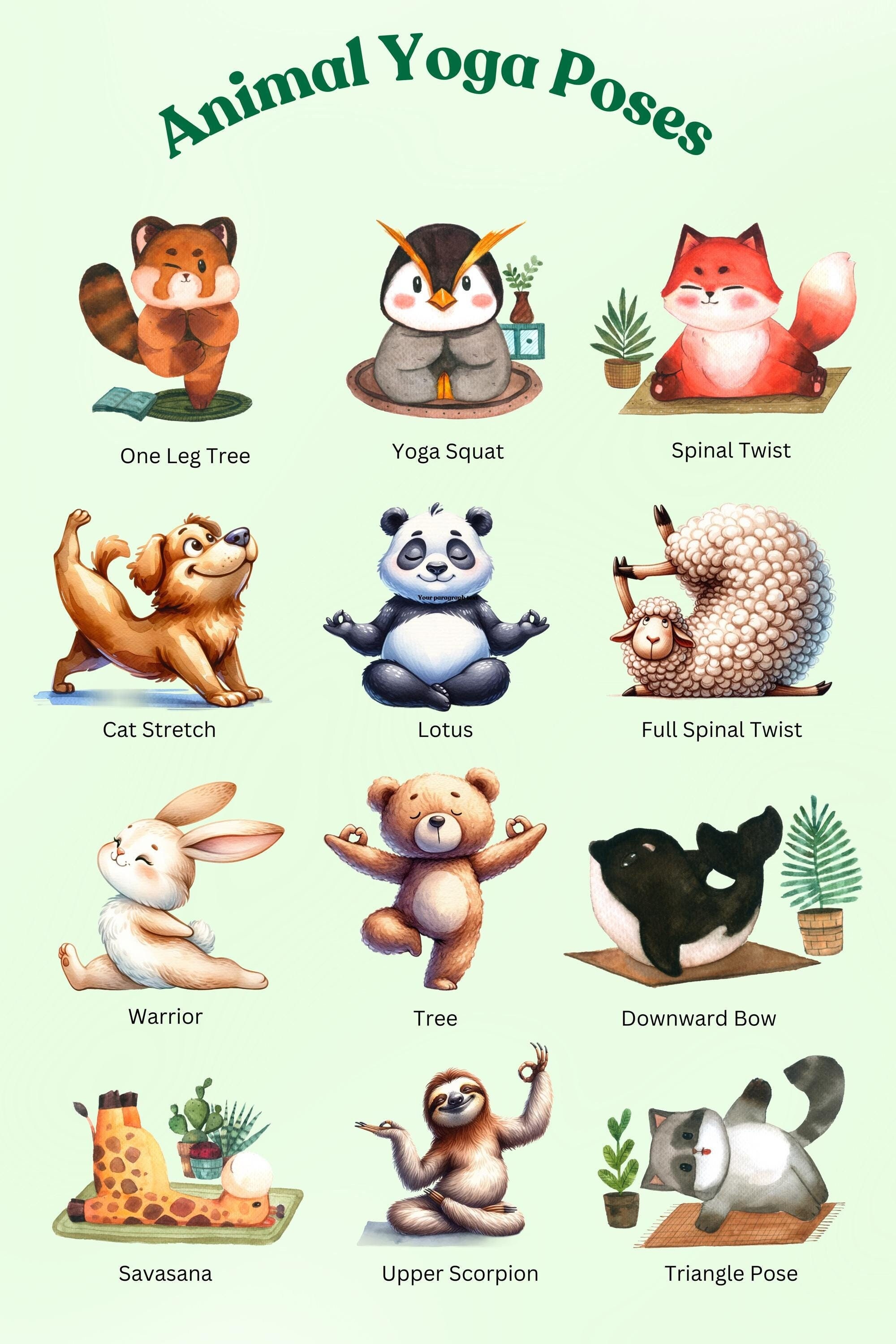 Animal Yoga Poses Digital Printable for Kids Room - Etsy