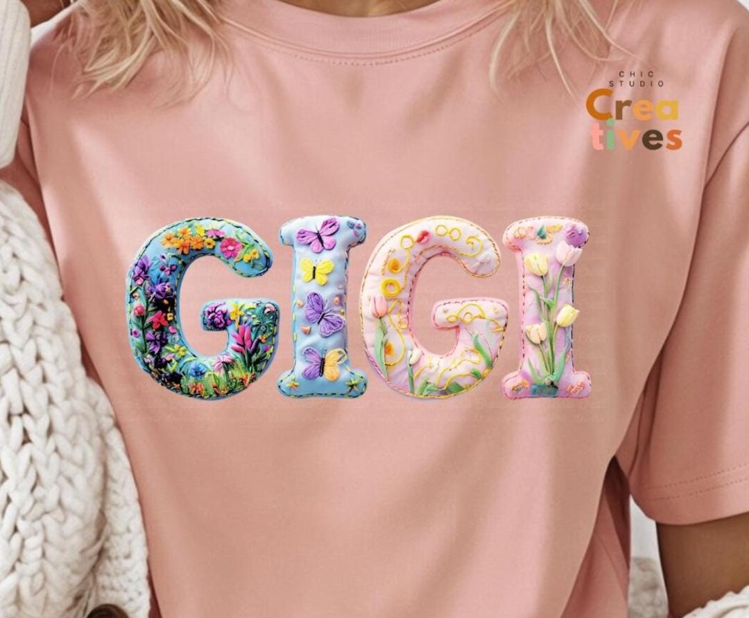Gigi Faux Embroidery PNG, Gigi Floral Letters PNG, Grandmother Name ...
