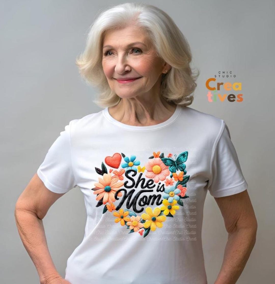 Floral Mom Heart Design: Faux Embroidery, Mother's Day (PNG Digital ...