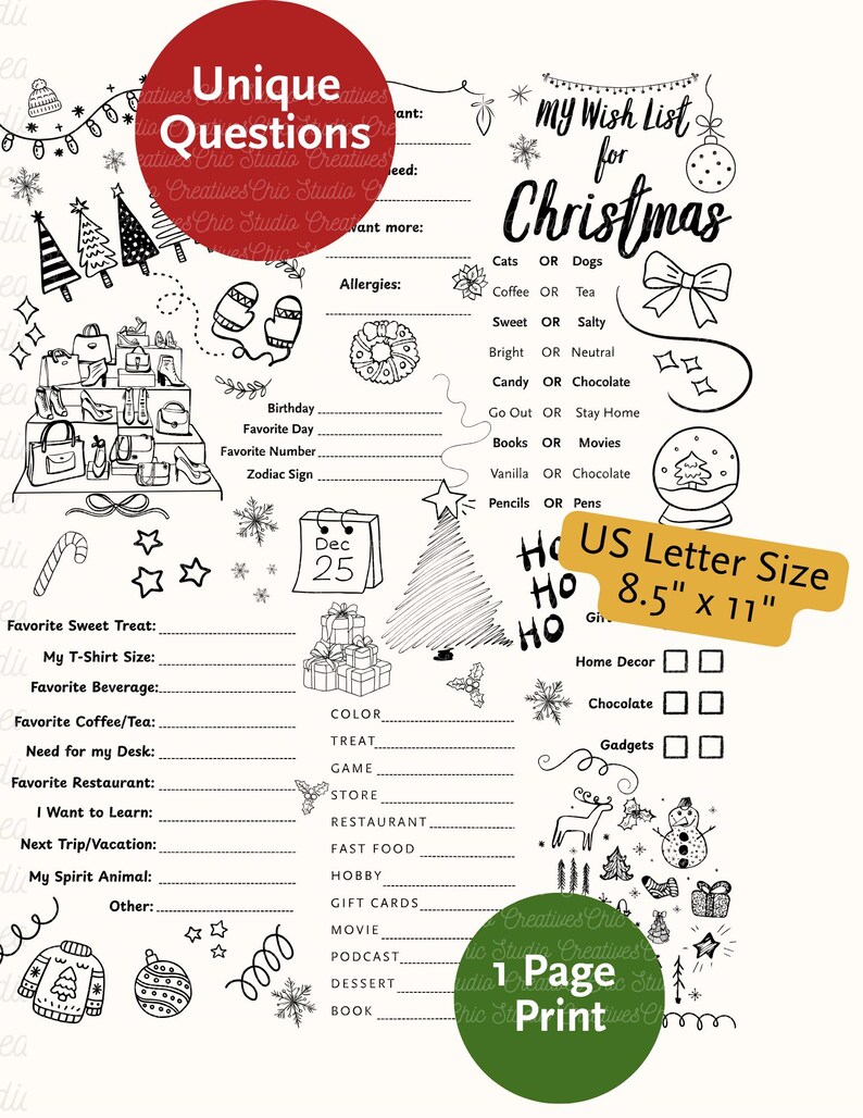 Christmas Wish List Questionnaire, My Favorite Things Doodle (PDF ...