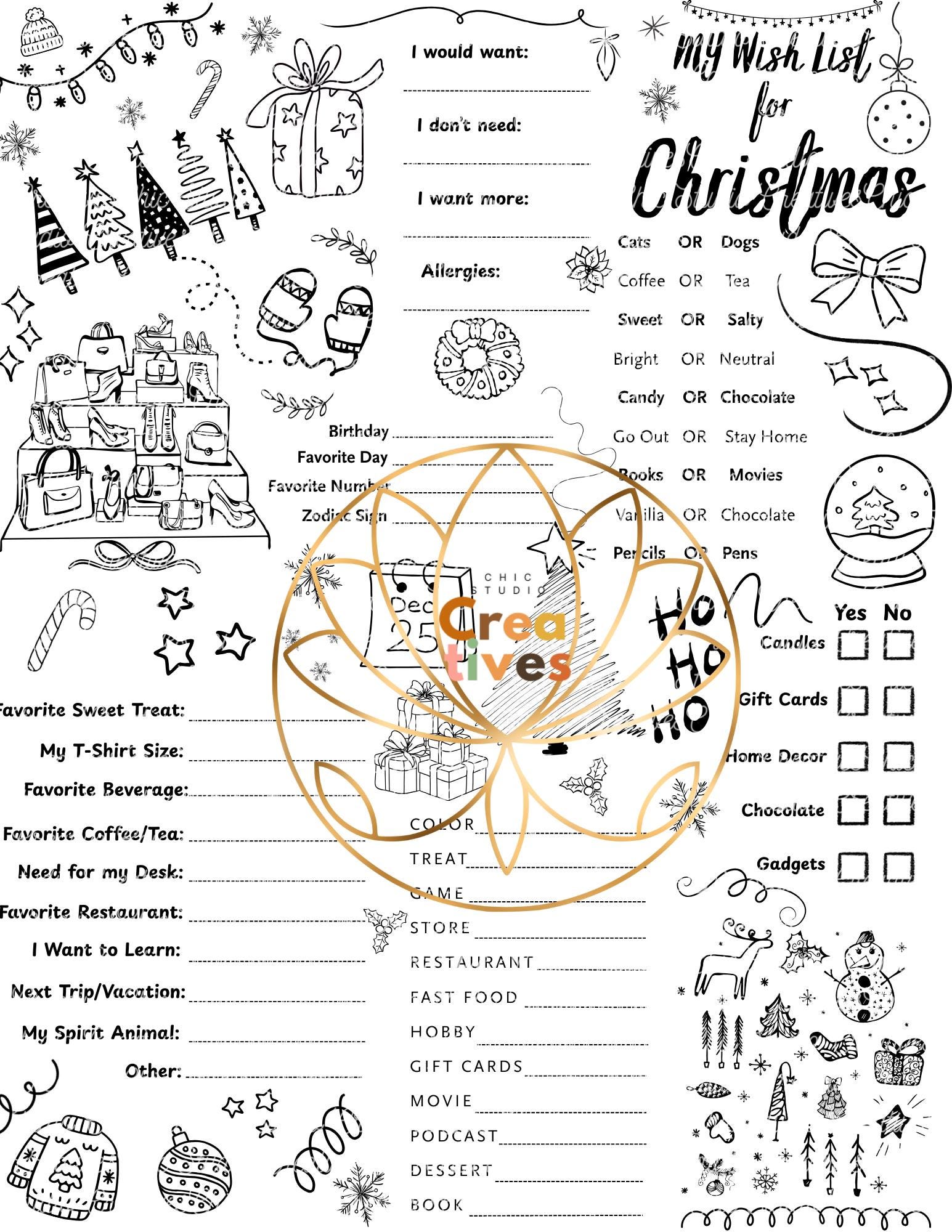 Christmas Wish List Questionnaire, My Favorite Things Doodle (PDF ...