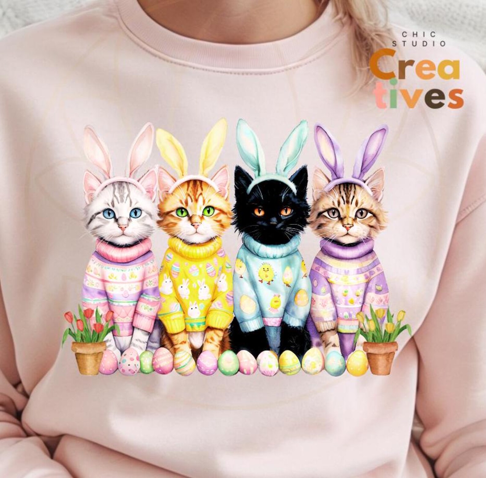 Happy Easter Cats and Kittens in Easter Sweaters Dressed as Bunnies ...