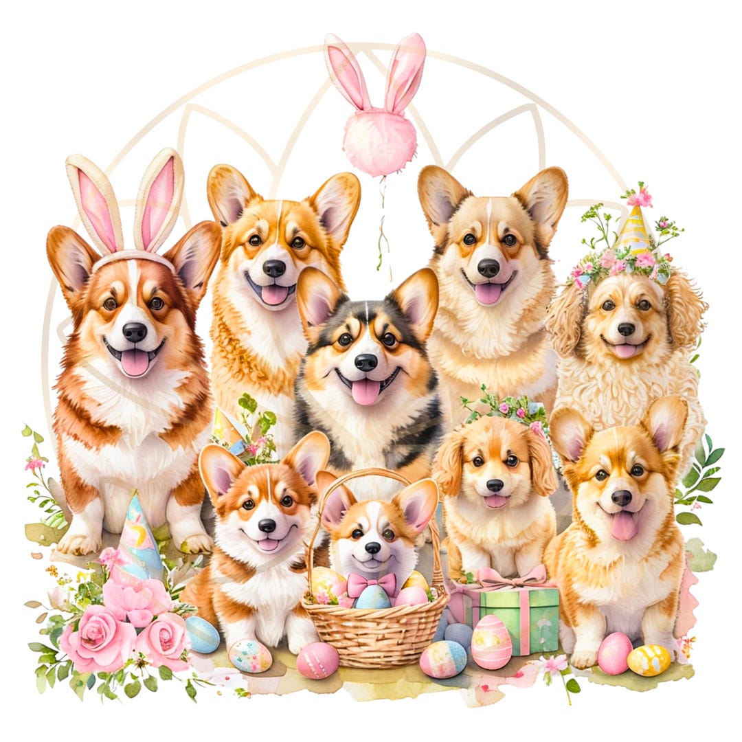 Easter Corgi Pups Dogs Corgi Crew Digital PNG Corgi Pembroke Welsh ...