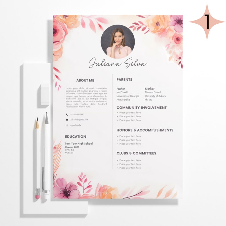 Sorority Resume Template and Cover Letter - Pink and Orange Watercolor ...