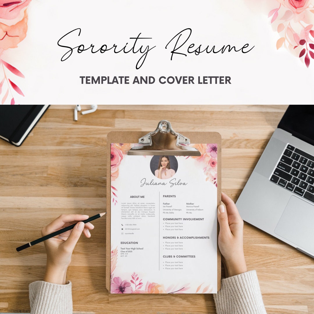 Sorority Resume Template and Cover Letter - Pink and Orange Watercolor ...