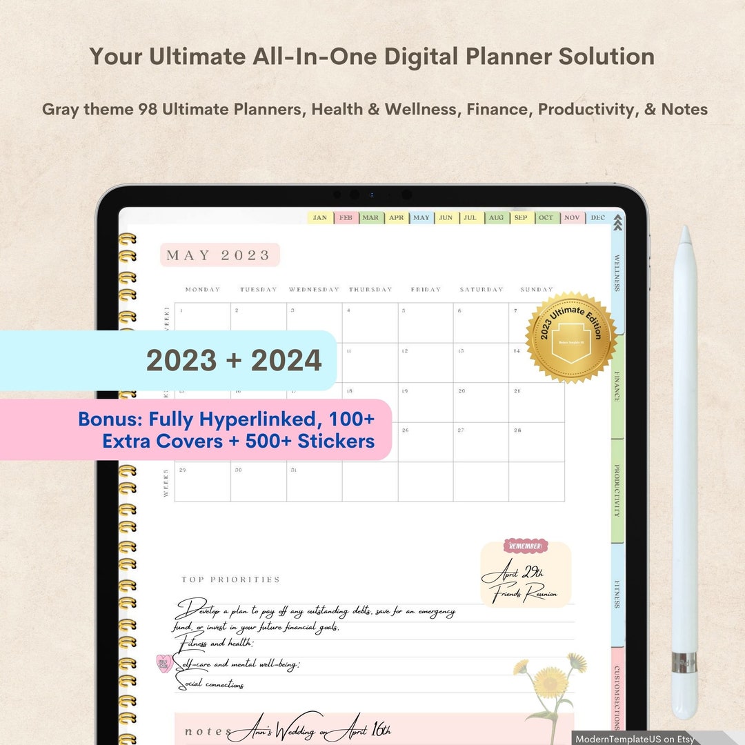 PASTEL Digital Planner Bundle 2023-2024 Ultimate Organization Goodnotes ...