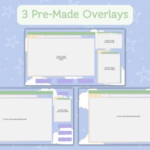 Animated Cute Stream Overlay for Twitch | Cloud Overlay Stream Package, Lofi Twitch | Stars ...