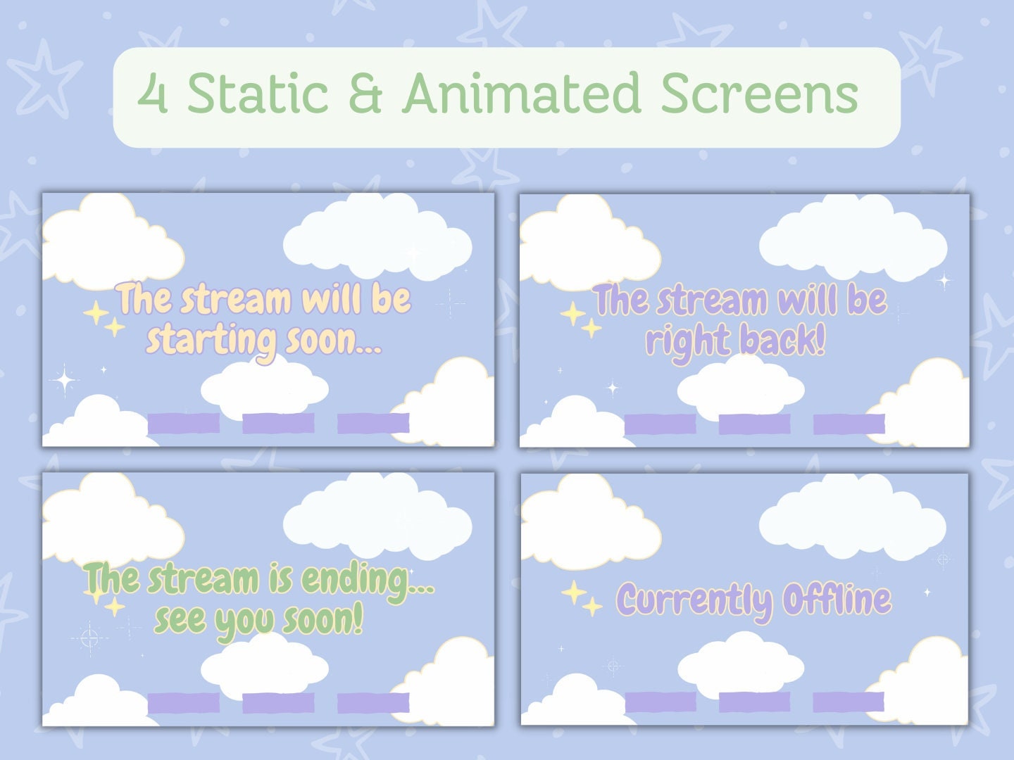 Animated Cute Stream Overlay for Twitch | Cloud Overlay Stream Package ...