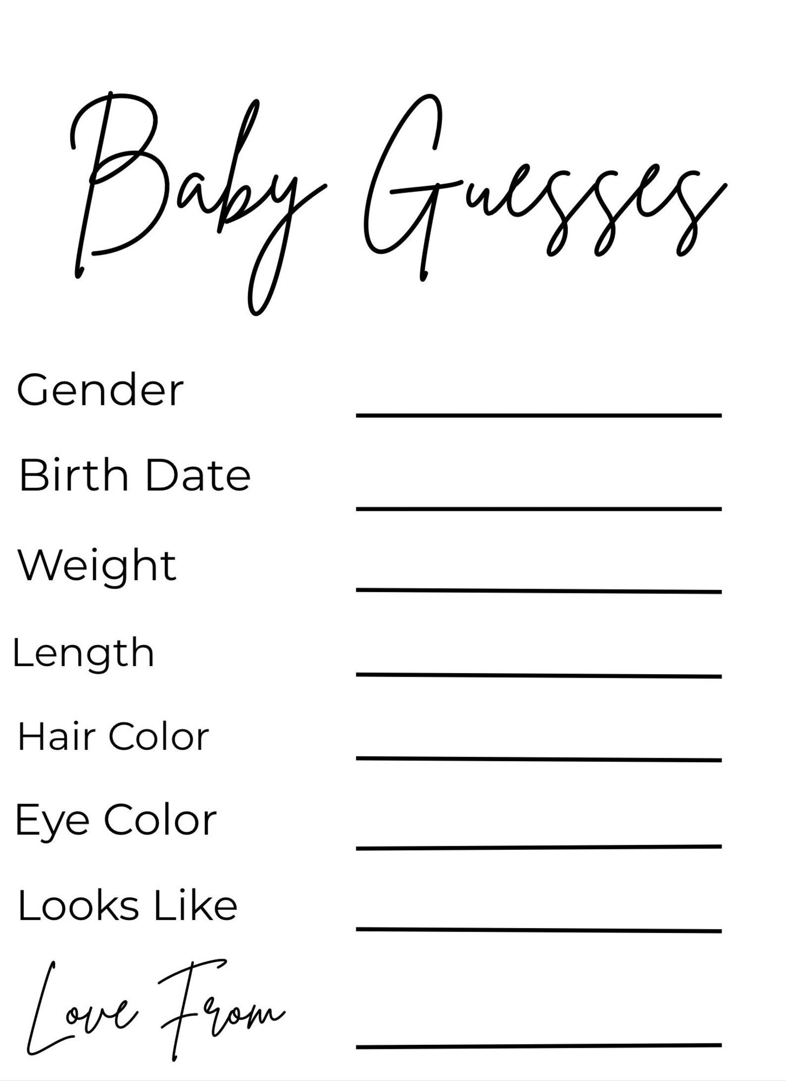 Baby Shower Game | Baby Guesses | Gender Neutral | Minimalist Style ...