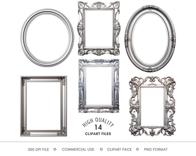 Silver Vintage Clipart, Old Printable Photo Frames Png, Picture ...