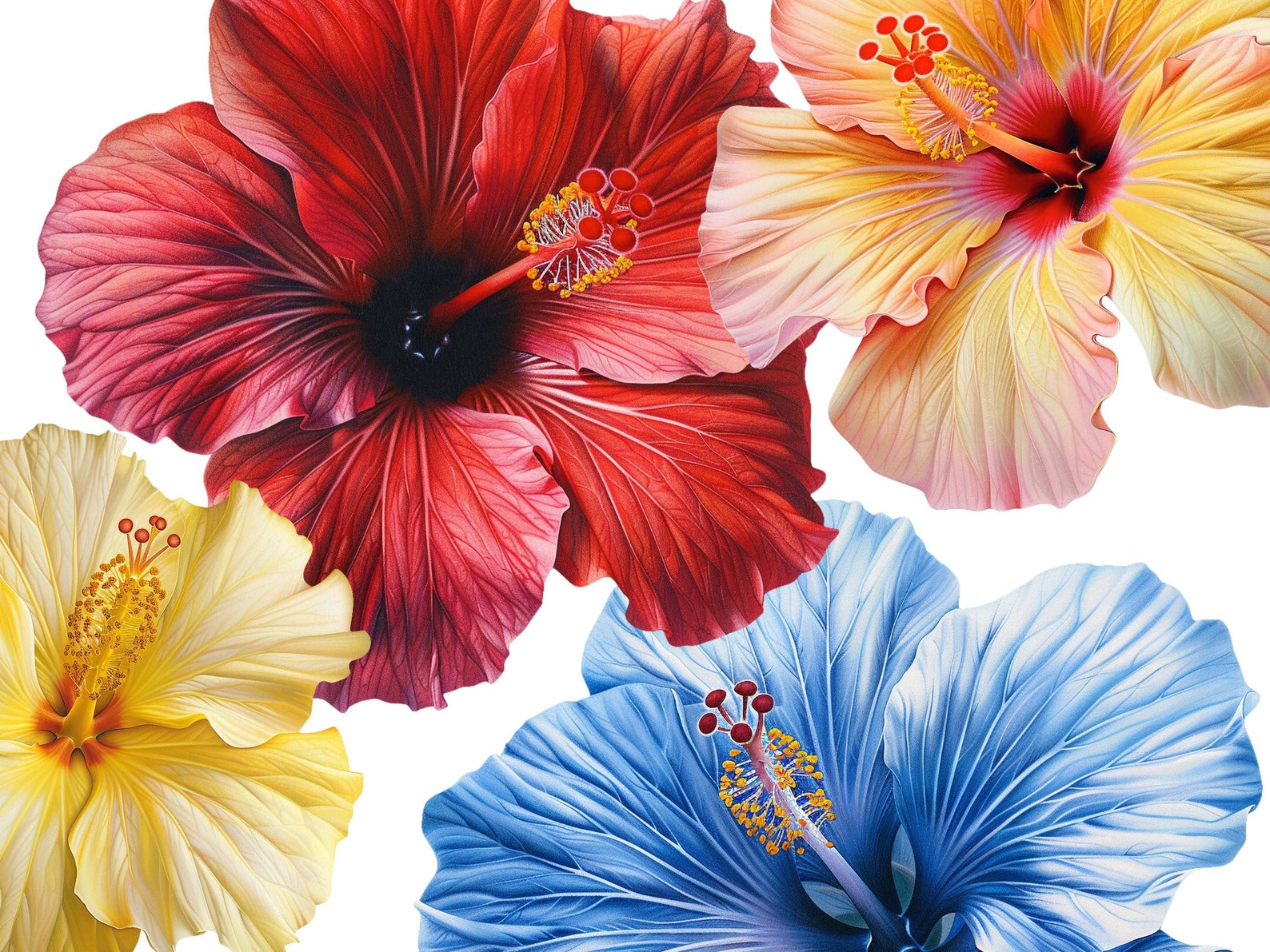 Watercolor Hibiscus Clipart, Tropical Flower PNG Files for Wedding ...