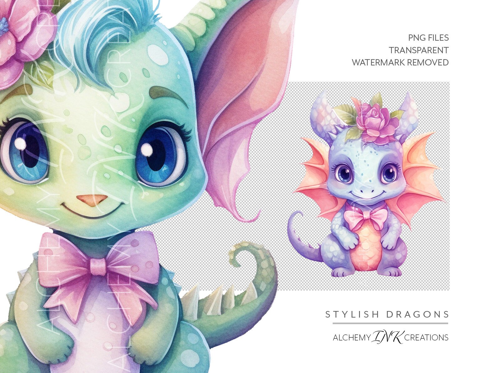 Watercolor Pastel Dragon Clipart Fantasy PNG Instant - Etsy