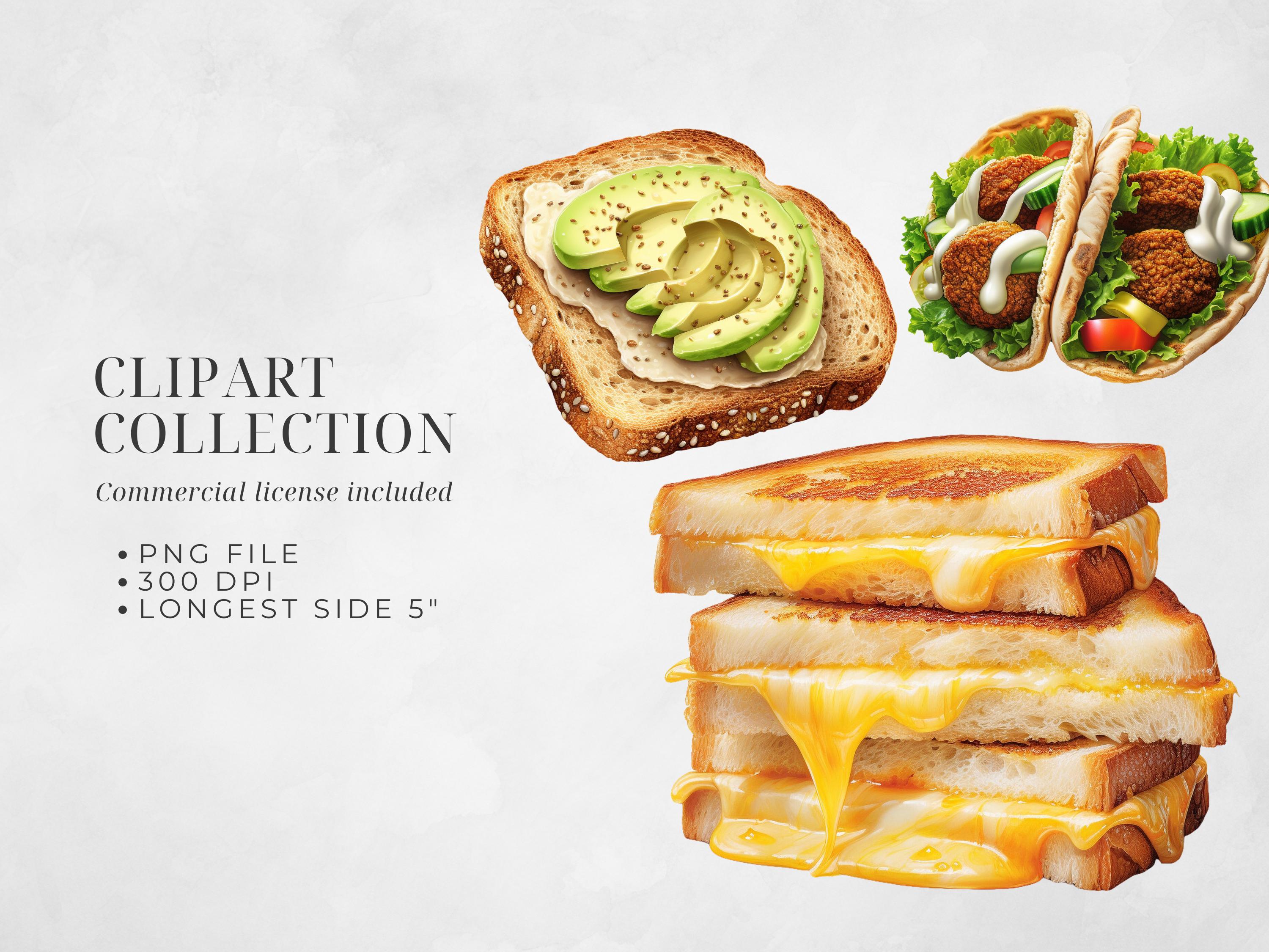 Sandwich Clipart - Breakfast & Brunch PNG, Watercolor Food for Planner ...