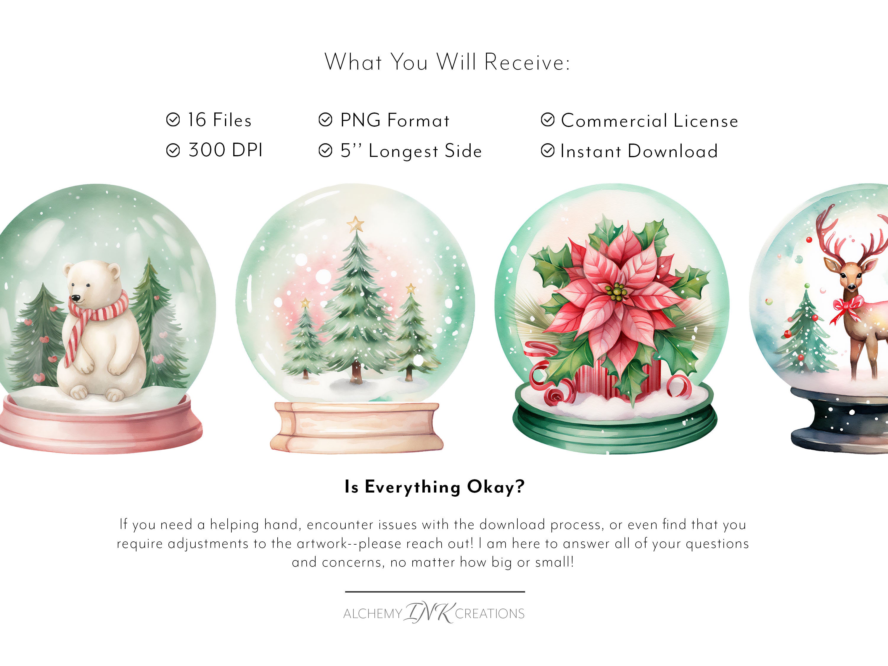 Christmas Snow Globe Watercolor Clipart Cute Animals PNG Xmas Digital ...