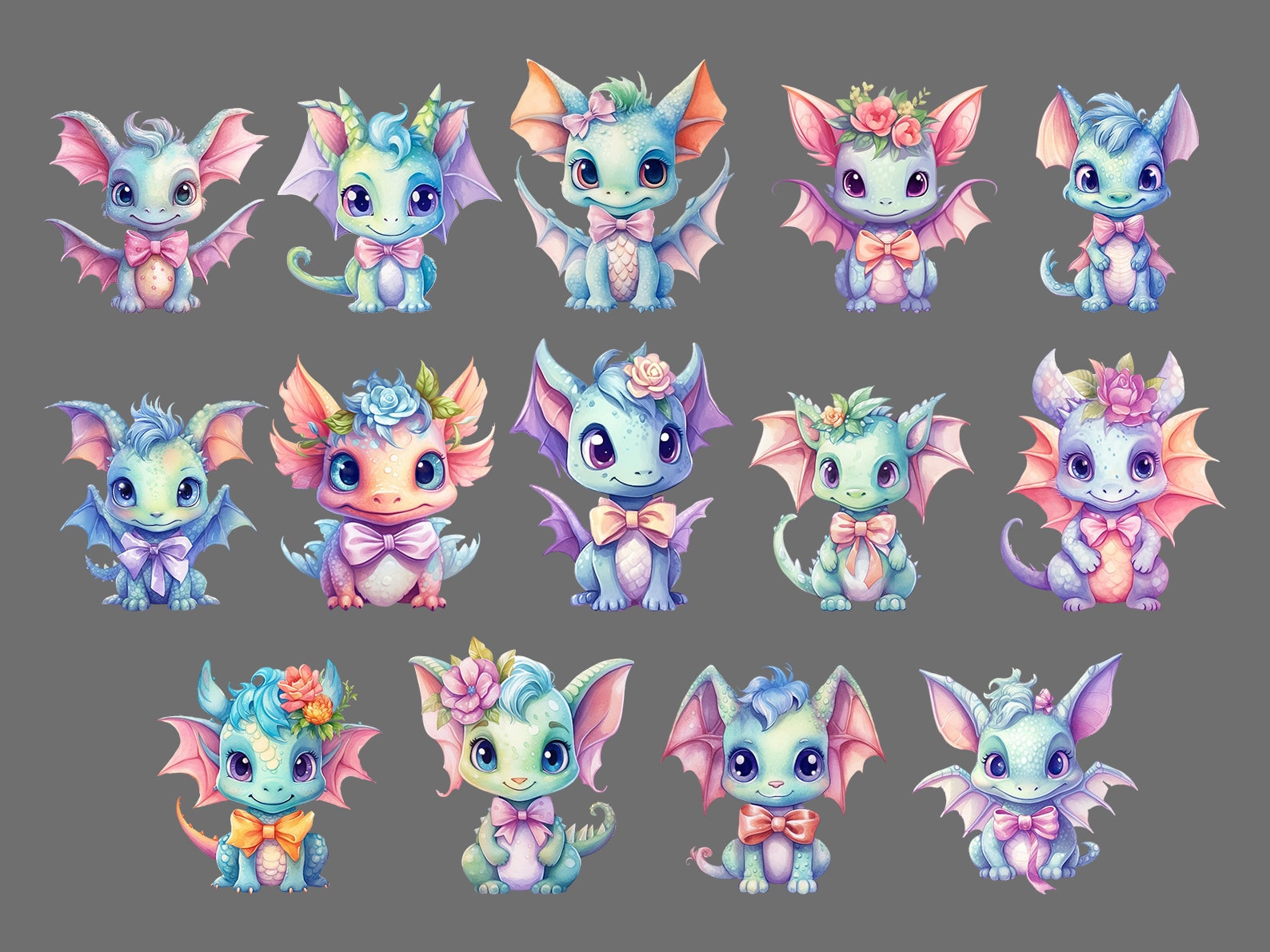 Watercolor Pastel Dragon Clipart Fantasy PNG Instant - Etsy